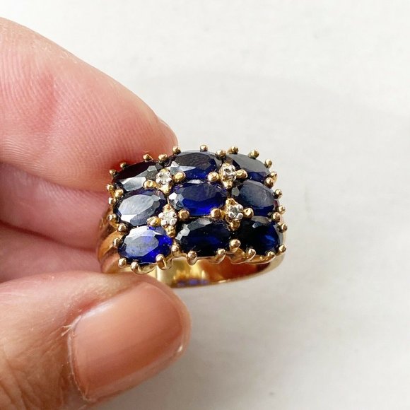 Paj | Jewelry | Paj Sapphire Diamond Ring 925 Gold Overlay Lab Created ...